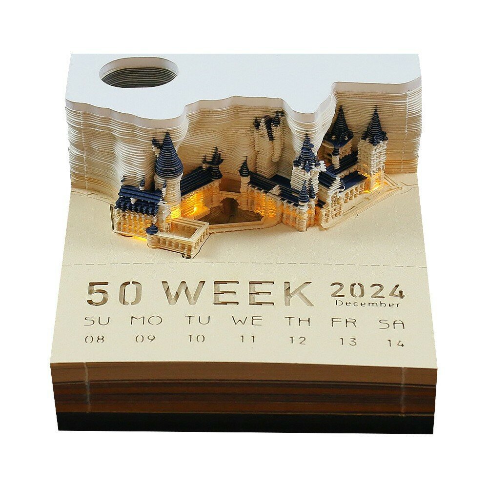 Модель календаря 3D из бумаги с замком Хогвартс и светильником, недельный календарь, декоративный подарок