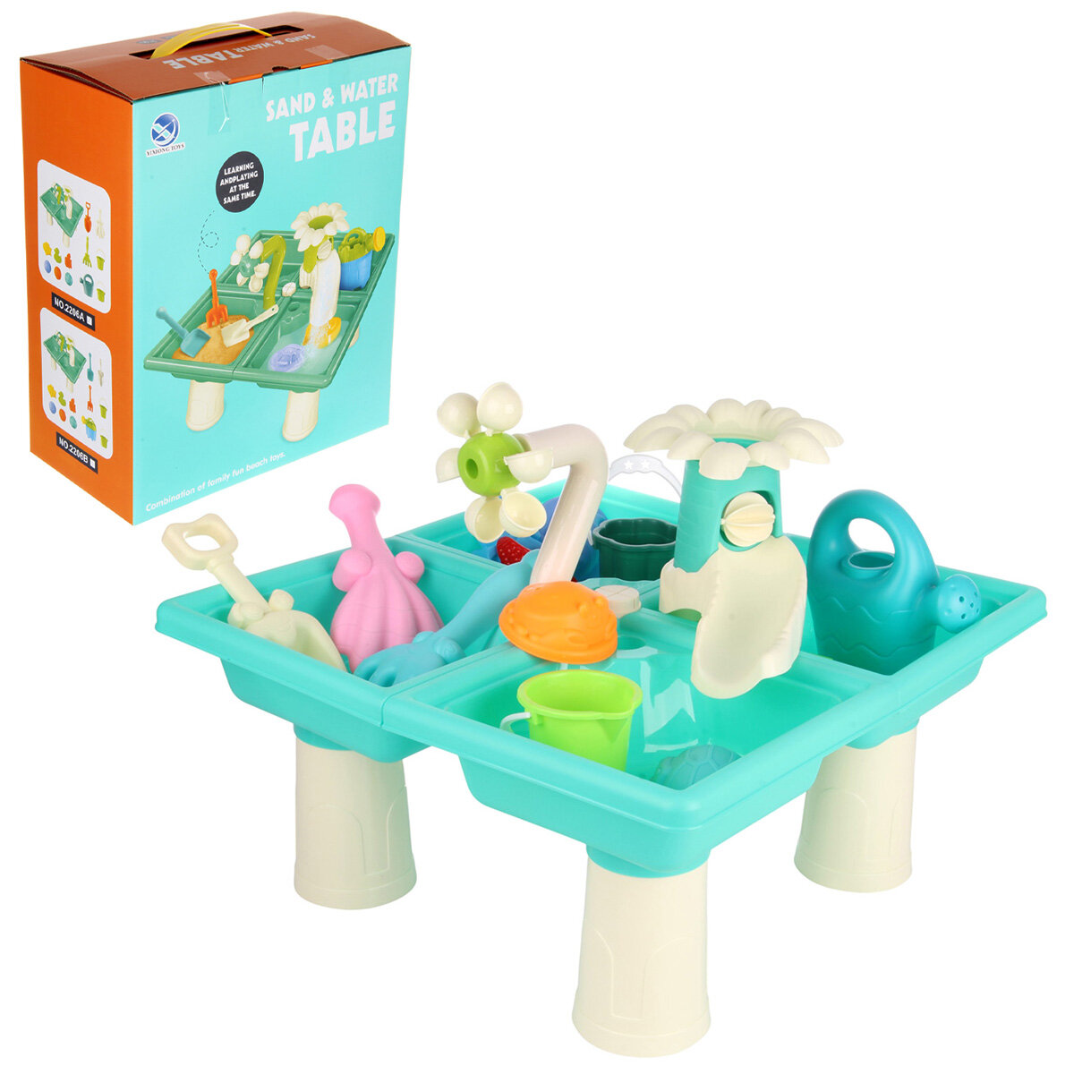 Детский развивающий столик для игр с песком и водяной мельницей