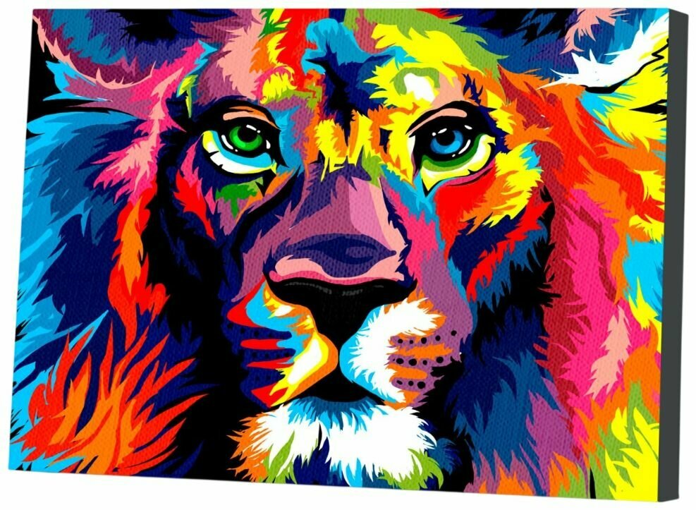 Картина по номерам "Лев" на холсте с подрамником, раскраска для детей, набор для творчества, живописи и рисования, в комплекте морозостойкие краски 24 цветов, 40х50 см