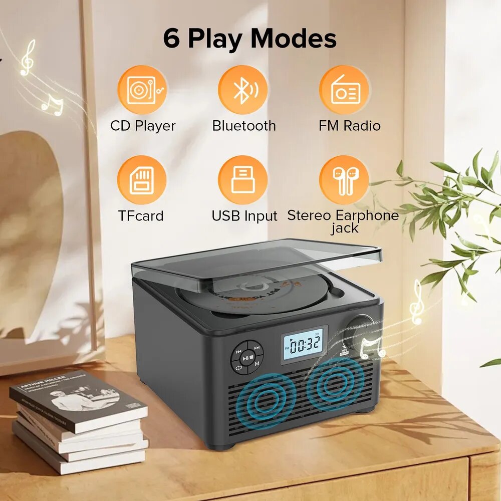 Портативный CD-плеер с FM-радио и Bluetooth, USB/TF-карта, воспроизведение CD/MP3 — фото 1
