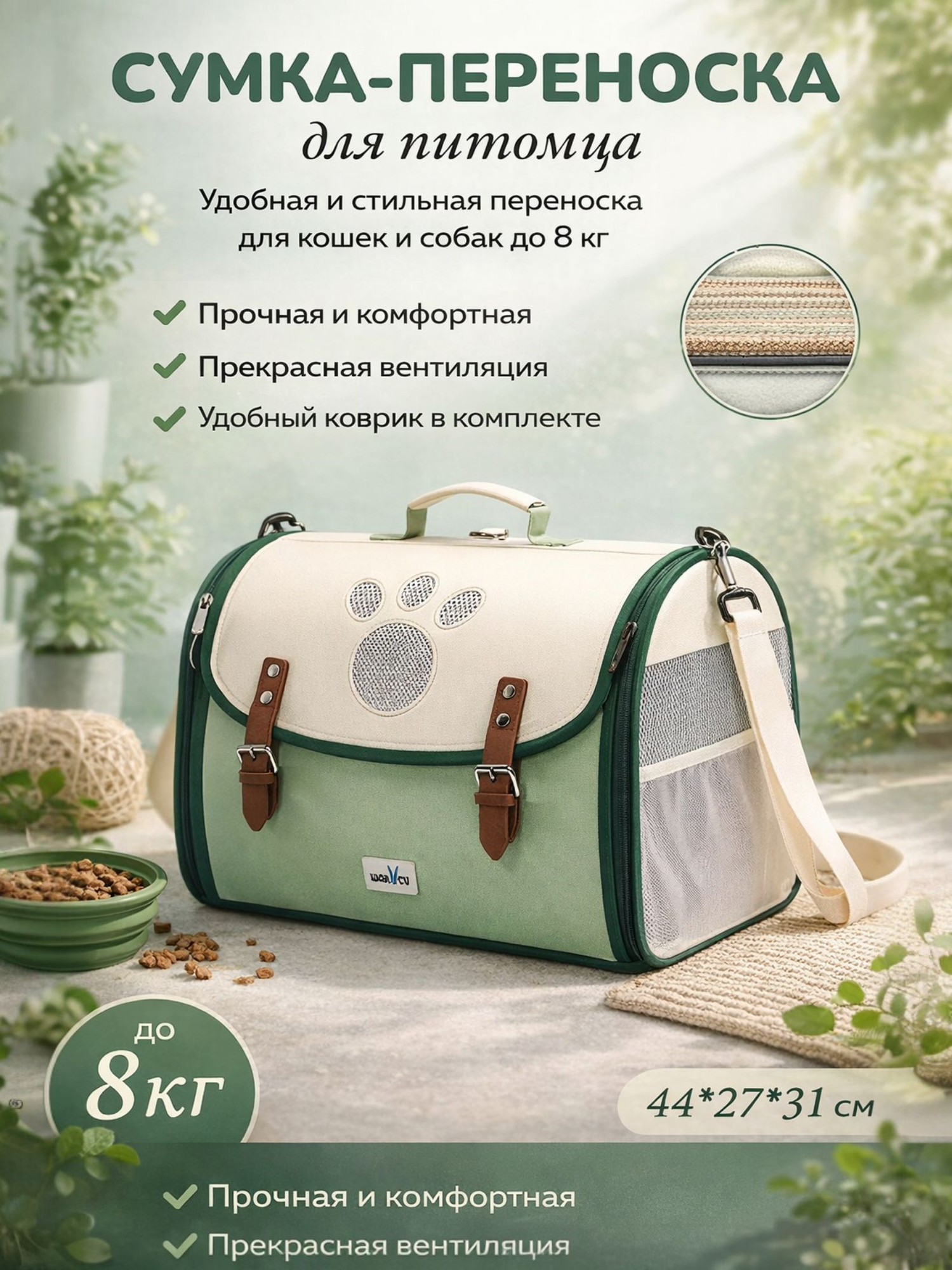 Переноска для кошек и собак wakytu C121 бежево - зелёный