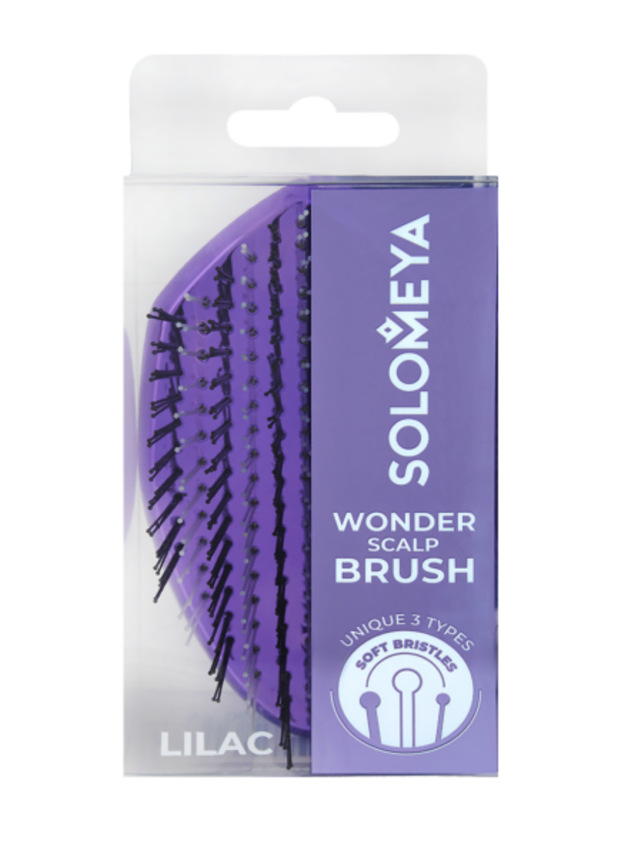 Многофункциональная расческа для распутывания, массажа и мытья кожи головы мини Лиловая Solomeya Wonder scalp brush mini Lilac, 1 шт