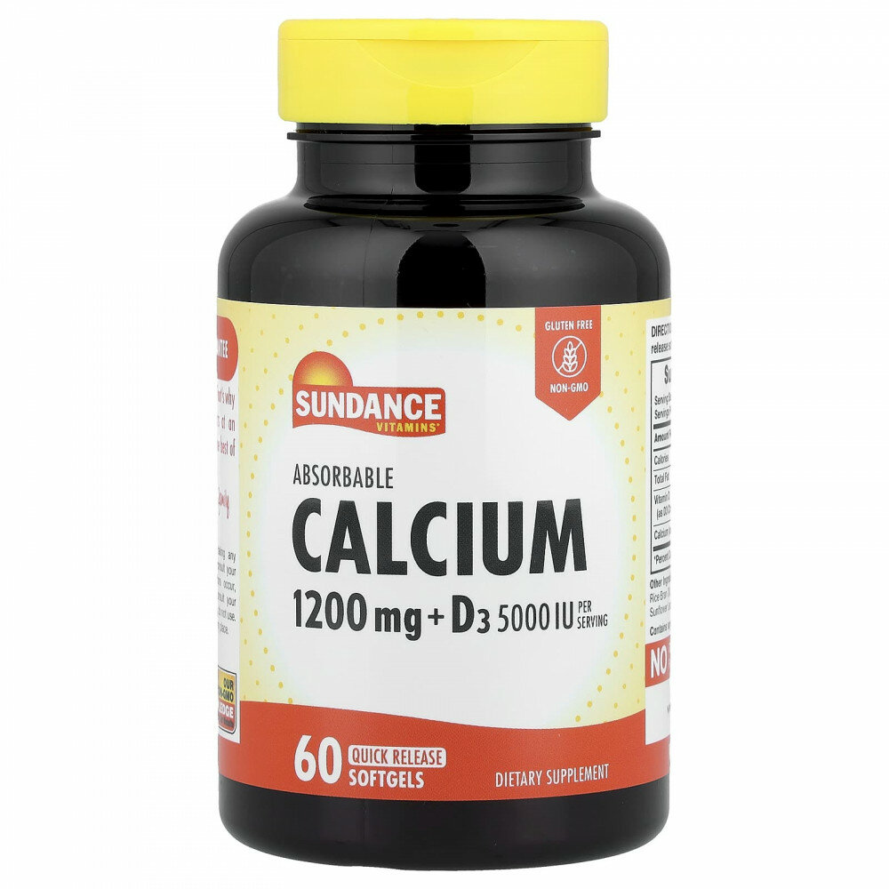 Sundance Vitamins, легкоусвояемый кальций с витамином D3, 60 капсул с быстрым высвобождением