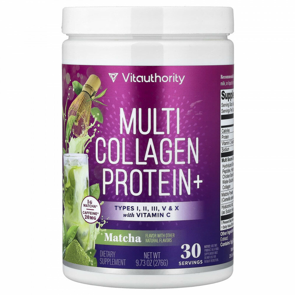 Vitauthority, Collagen Protein+, мультиколлагеновый протеин, матча, 276 г (9,73 унции)