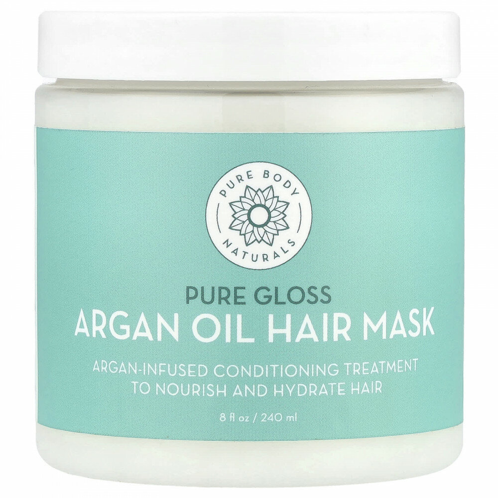 Pure Body Naturals, Маска для волос с аргановым маслом, чистый блеск, 240 мл (8 жидк. Унций)