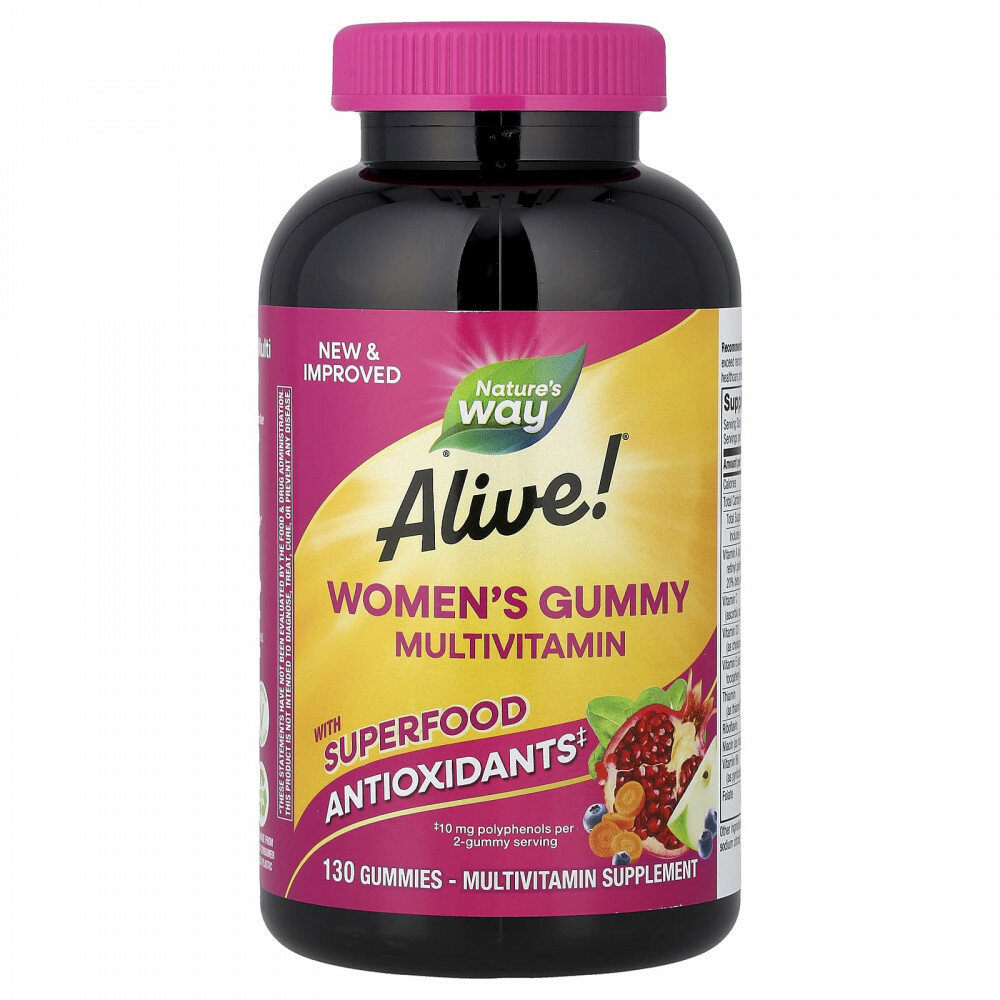 Nature's Way, Alive!®, жевательные мультивитамины для женщин, со вкусом ягодного ассорти, 130 жевательных таблеток