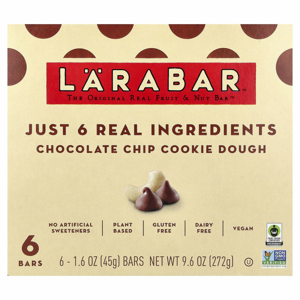 Larabar, Real Fruit & Nut Bar™, батончик с шоколадной крошкой, 6 батончиков по 45 г (1,6 унции)