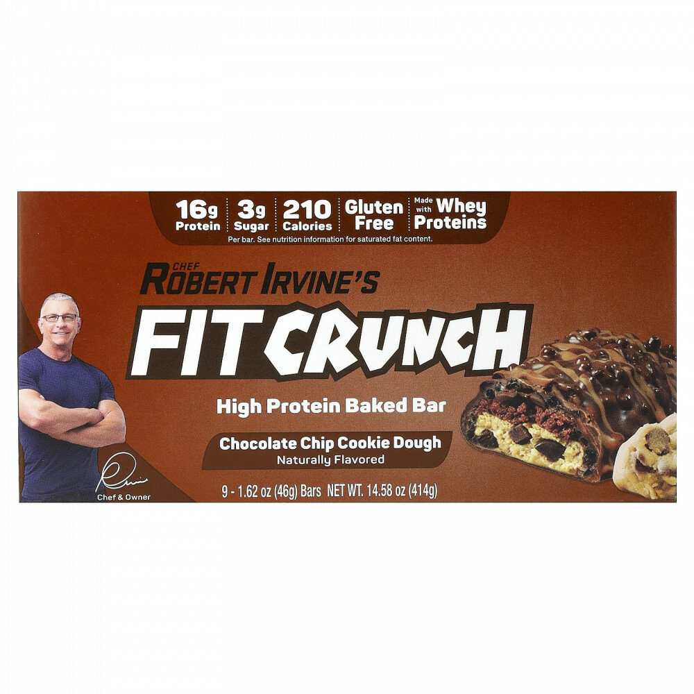FITCRUNCH, Запеченный батончик с высоким содержанием протеина, тесто для шоколадного печенья, 9 батончиков, 46 г (1,62 унции)