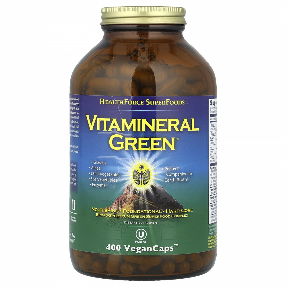 HealthForce Superfoods, Vitamineral Green, версия 5.5, 400 веганских капсул