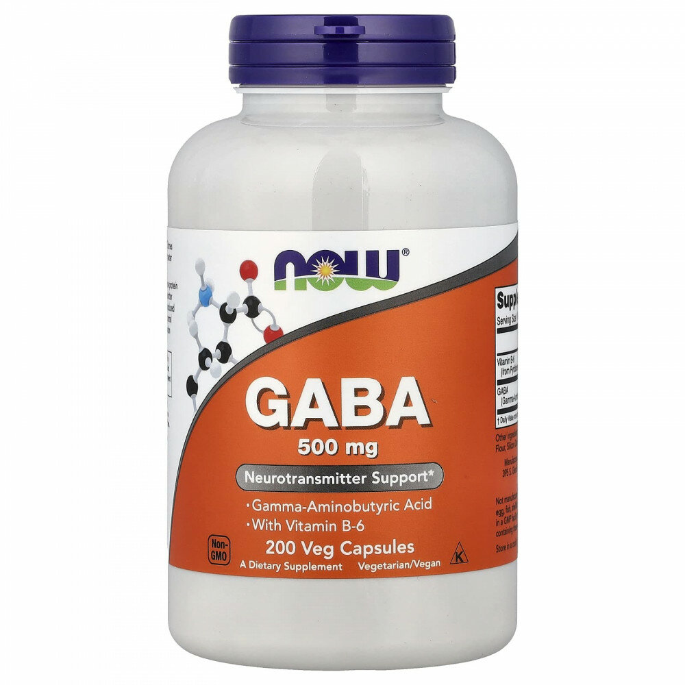 NOW Foods, гамк с витамином B6, 200 растительных капсул