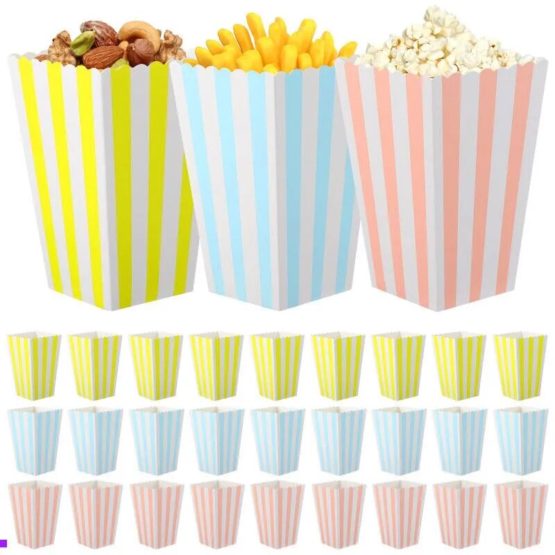 60 шт. Коробки для закусок для детей Путешествия Попкорн Многоразовые ведра Картонный квадратный лоток