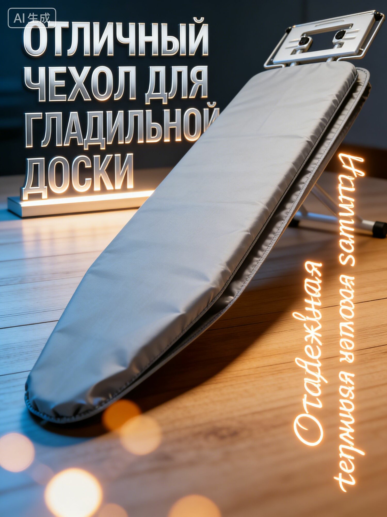 Чехол для гладильной доски 120х38 см антипригарный с подкладкой из поролона; термостойкое покрытие для защиты ткани на резинке универсальный для утюга и парогенератора серый