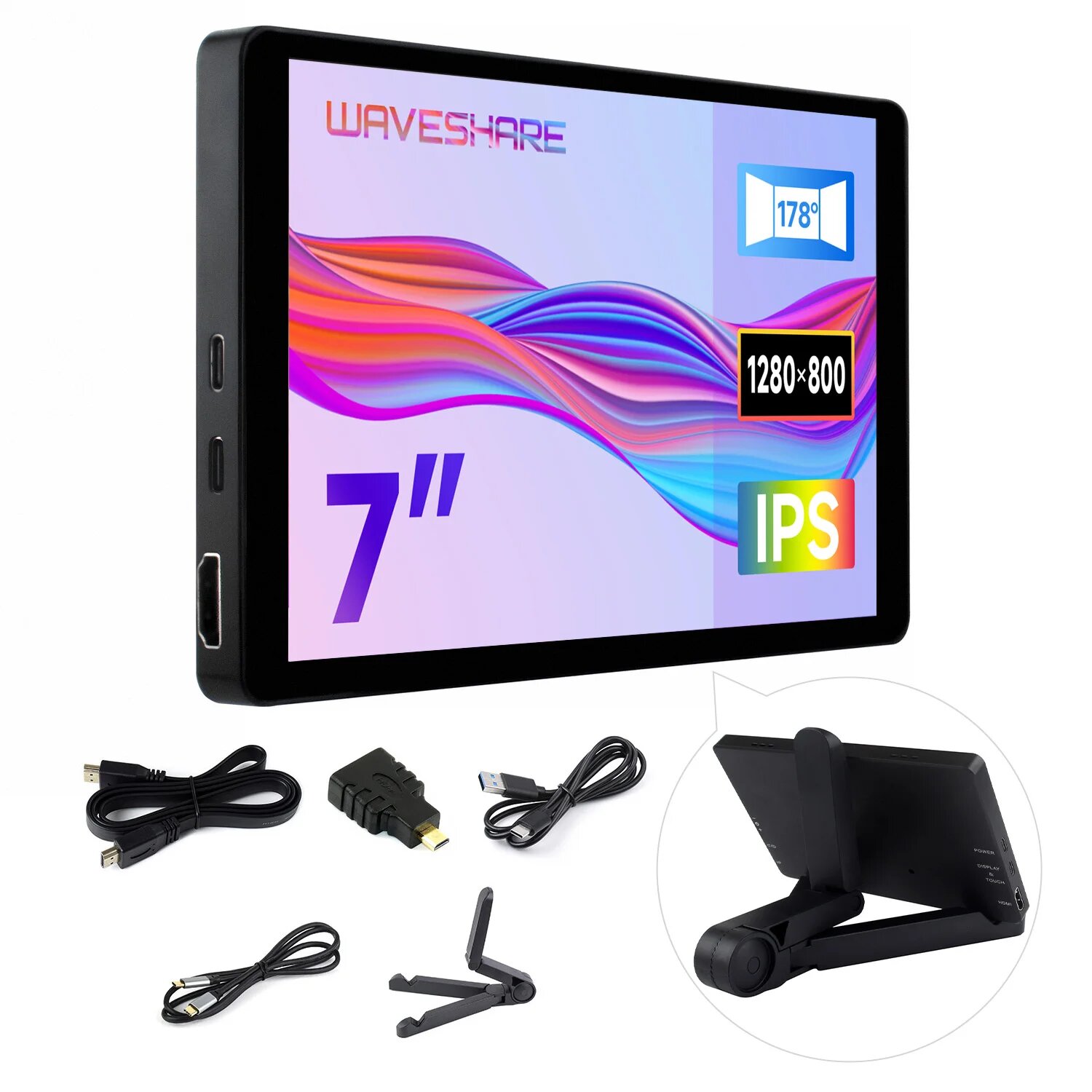 Waveshare 7-дюймовый сенсорный дисплей HDMI/Type-C 1280x800