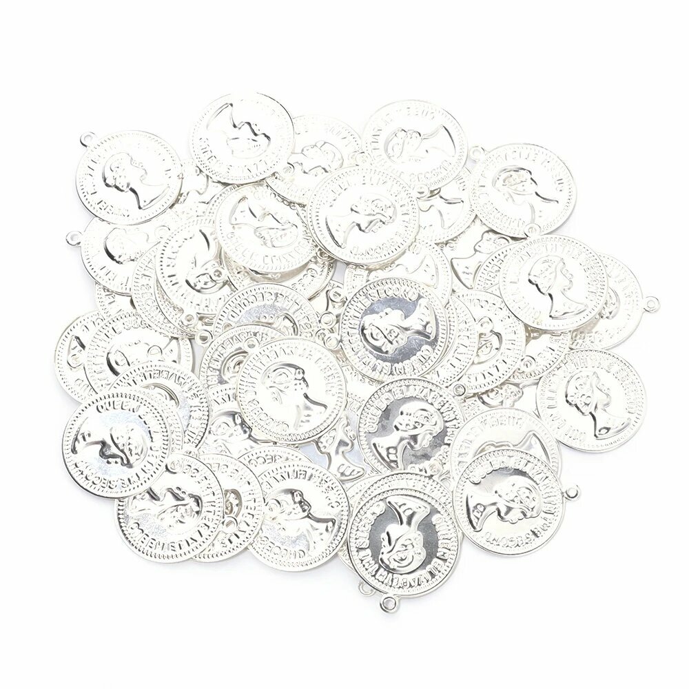 Богемные железные подвески в форме монеты 50/100 шт. 20mm 50Pcs, Style 1 Silver