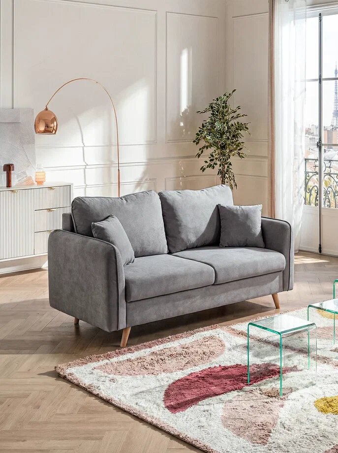 Диван-кровать Брендосс 6134 диван раскладной цвет серый, износостойкий велюр, 2 места, механизм Юниор