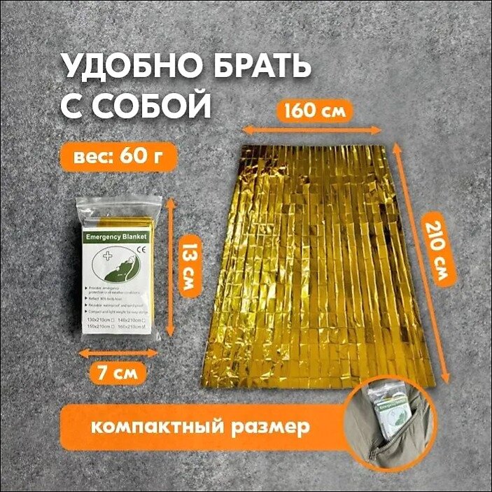 Спасательное термоодеяло для обертывания - Туристическое изотермическое одеяло, из фольги