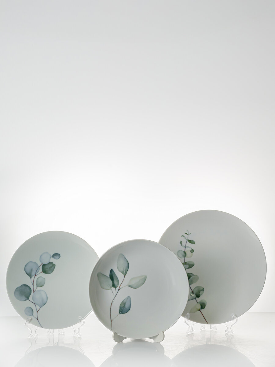 Набор фарфоровых тарелок на одну персону, Добруш "Аллея", 3 предмета (тарелки: мелкая 2 шт, глубокая 1 шт.)