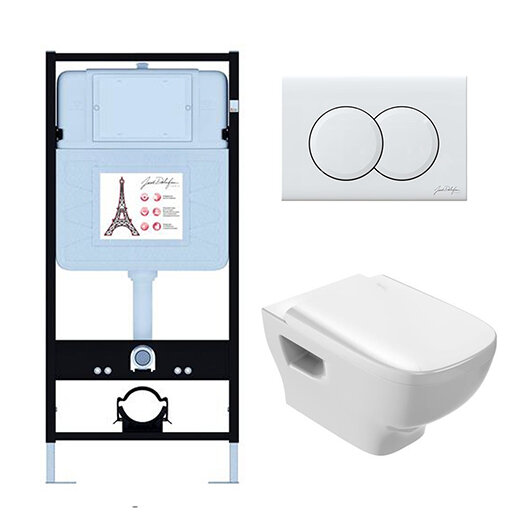 Унитаз подвесной Jacob Delafon Struktura EDF103-00 безободковый, с инсталляцией, с крышкой микролифт, белый/кнопка глянцевая белая