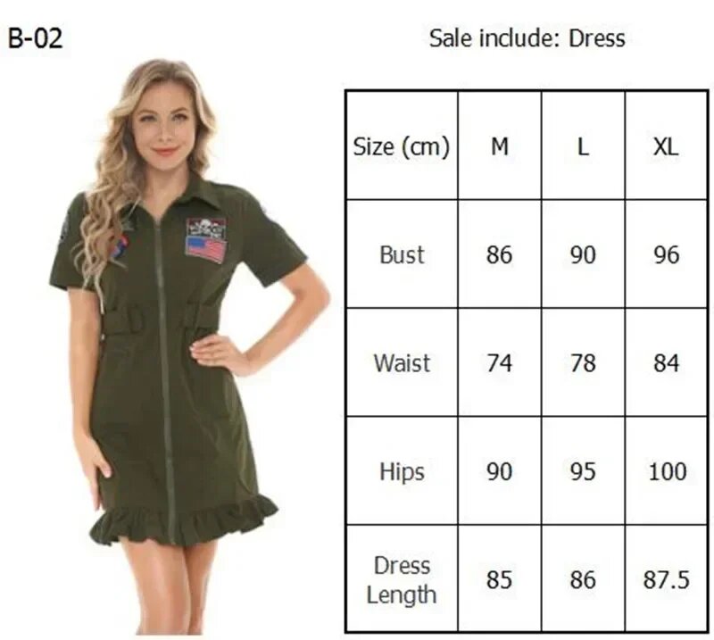 Костюм военного пилота Top Gun Maverick для женщин XL, army green-B-02