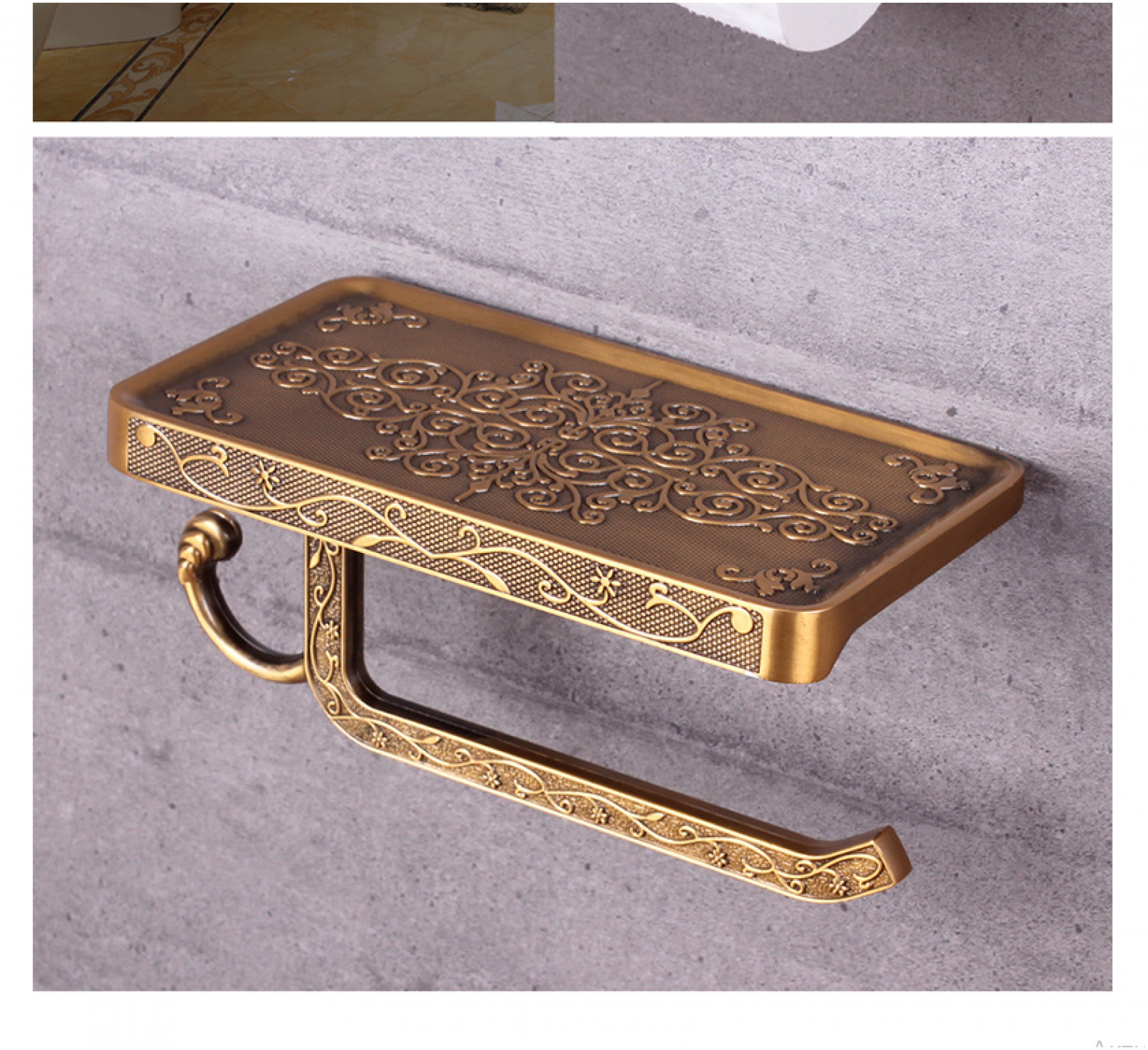 Держатель для туалетной бумаги MyPads настенный диспенсер-органайзер, нержавеющая сталь, золотистый с рисунком