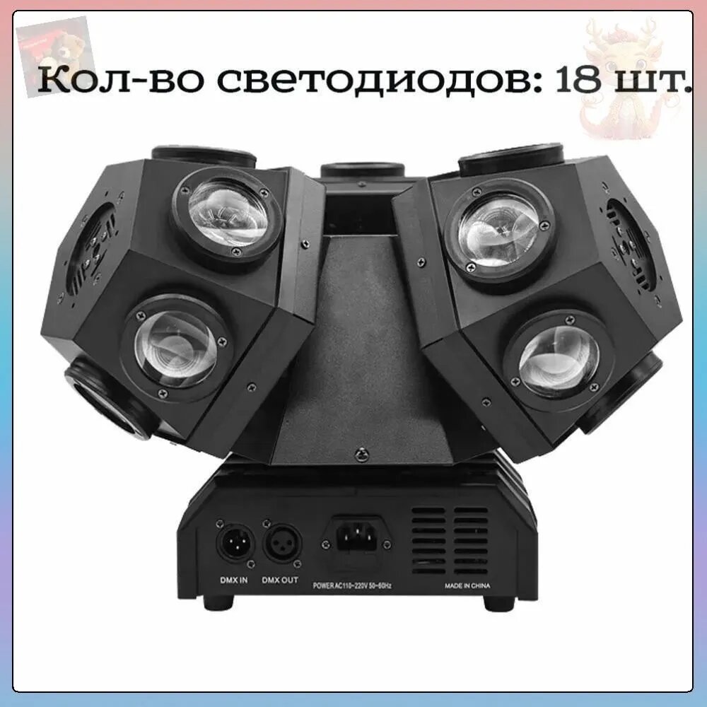 Светильник-проектор LED MINI MOVING LIGHT 18 светодиодов 200W 360° вращение — фото 1