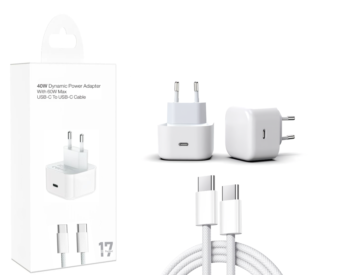 Зарядное устройство для айфона, айпада, макбука / Адаптер питания с интеллектуальной мощностью от 40W до 60W + кабель (USB Type-C)