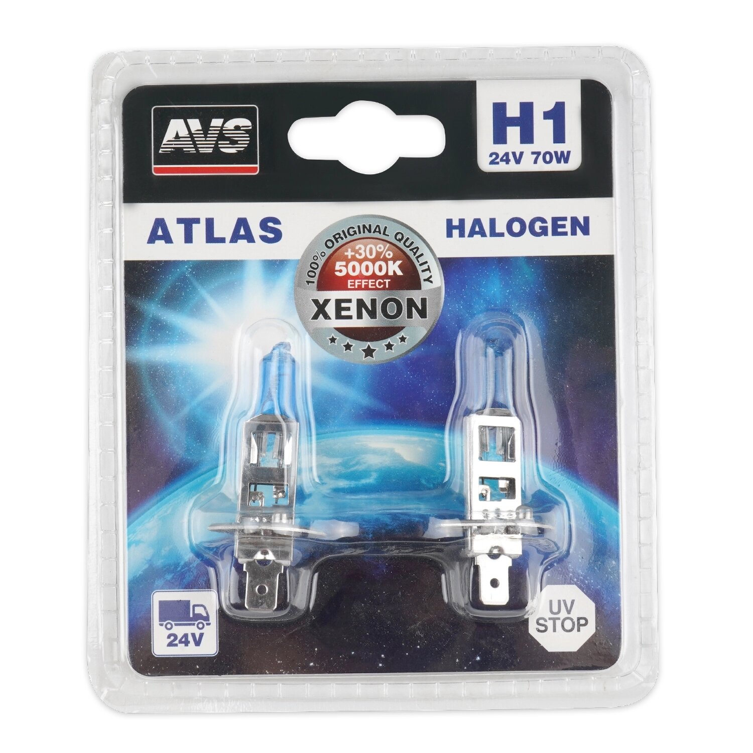 Комплект галогенных ламп AVS ATLAS/5000К/ H1.24V.70W. блистер 2шт.