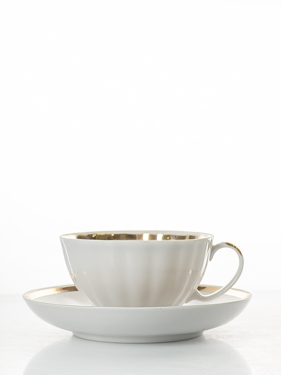 Пара чайная фарфоровая 275 мл. Дулево Ф. Белый лебедь "Московский"
