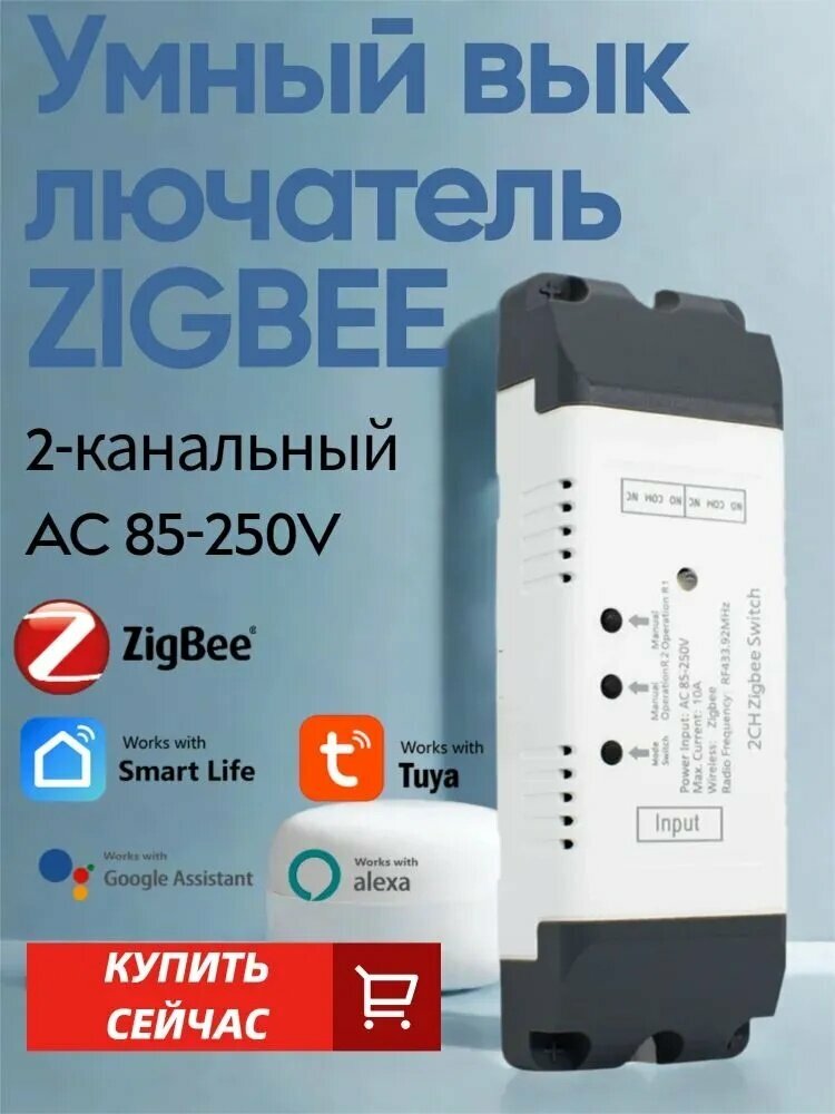 2-канальный переключатель Zigbee Tuya с двумя реле, модуль переменного тока 85 250 В, сухой контакт, NO/NC/COM, таймер пошагового переключения для освещения и двигателей, совместимость с Alexa