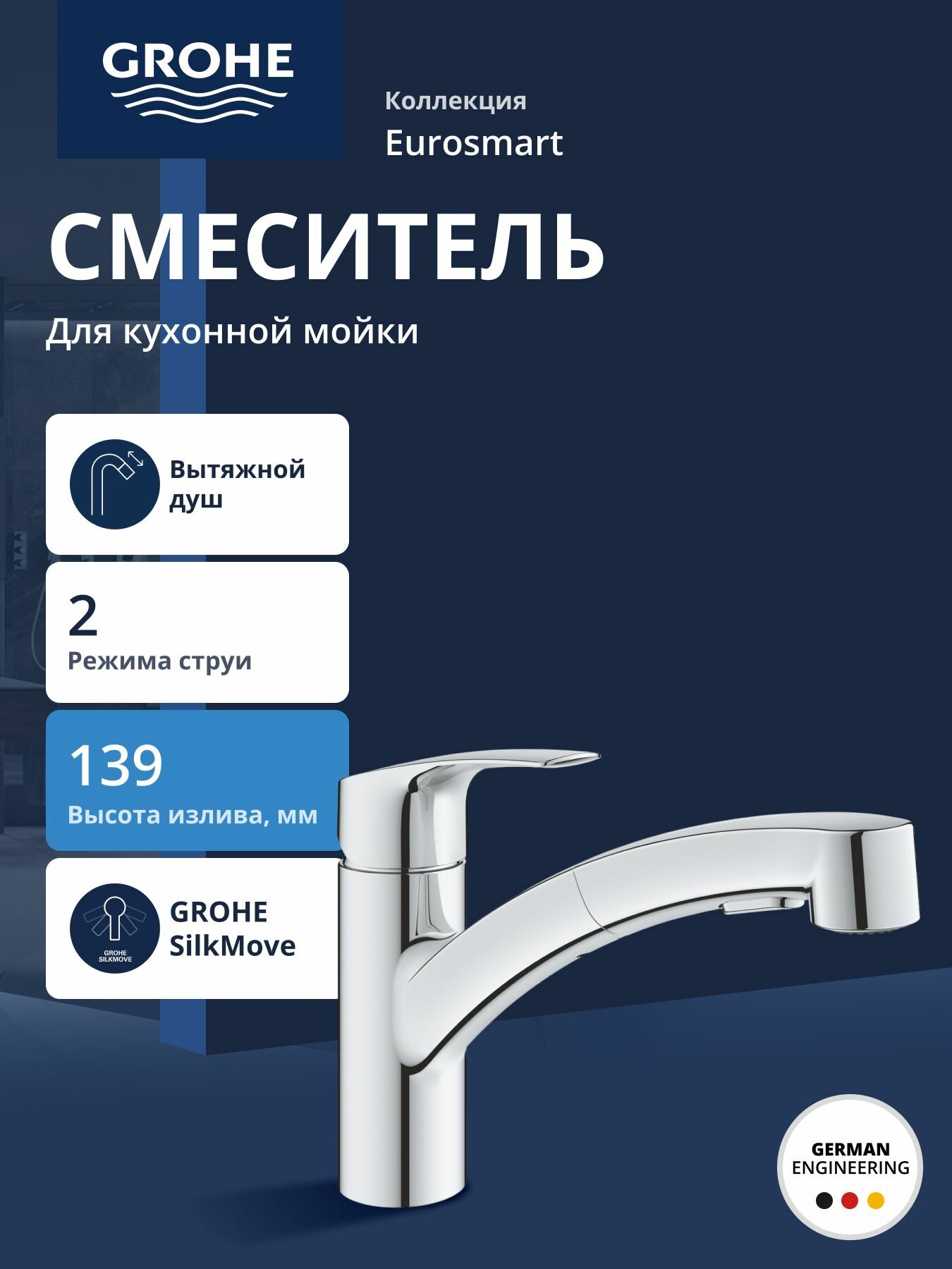 Смеситель для кухни GROHE Eurosmart 2021 однорычажный, хром (30305001)