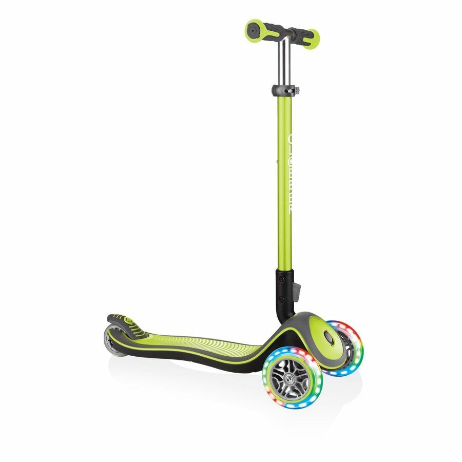 Детский самокат Globber - Elite Deluxe Lights трёхколесный, складной, салатовый, от 3 лет - 444-406-AMZ3AA99