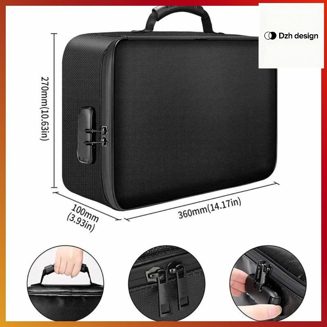 Сумка для документов с замком, огнестойкий трехслойный футляр для хранения файлов с водонепроницаемой молнией, безопасная для документов портативная дорожная сумка-органайзер для дома для ноутбука,