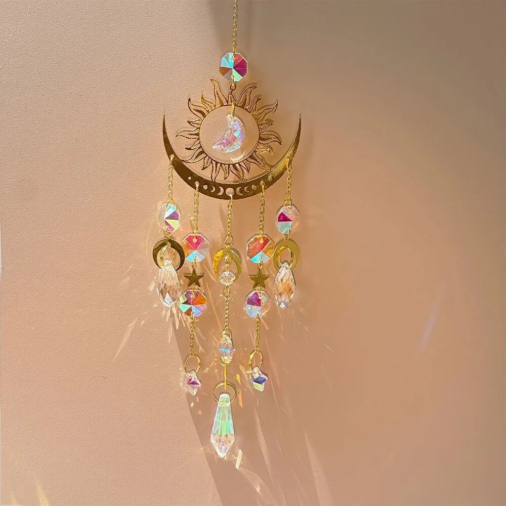 Подвеска из золотого пламени и хрусталя в форме луны, ловец солнца