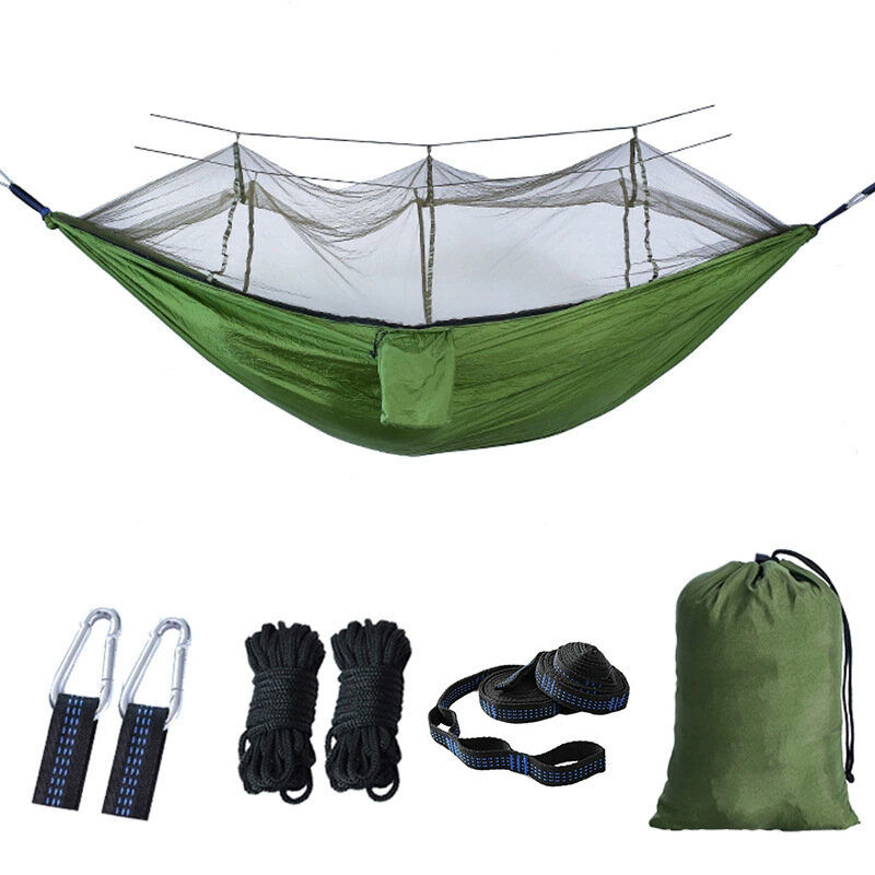 Подвесной гамак с противомоскитной сеткой для кемпинга на открытом воздухе, защита от комаров и переворачивания.