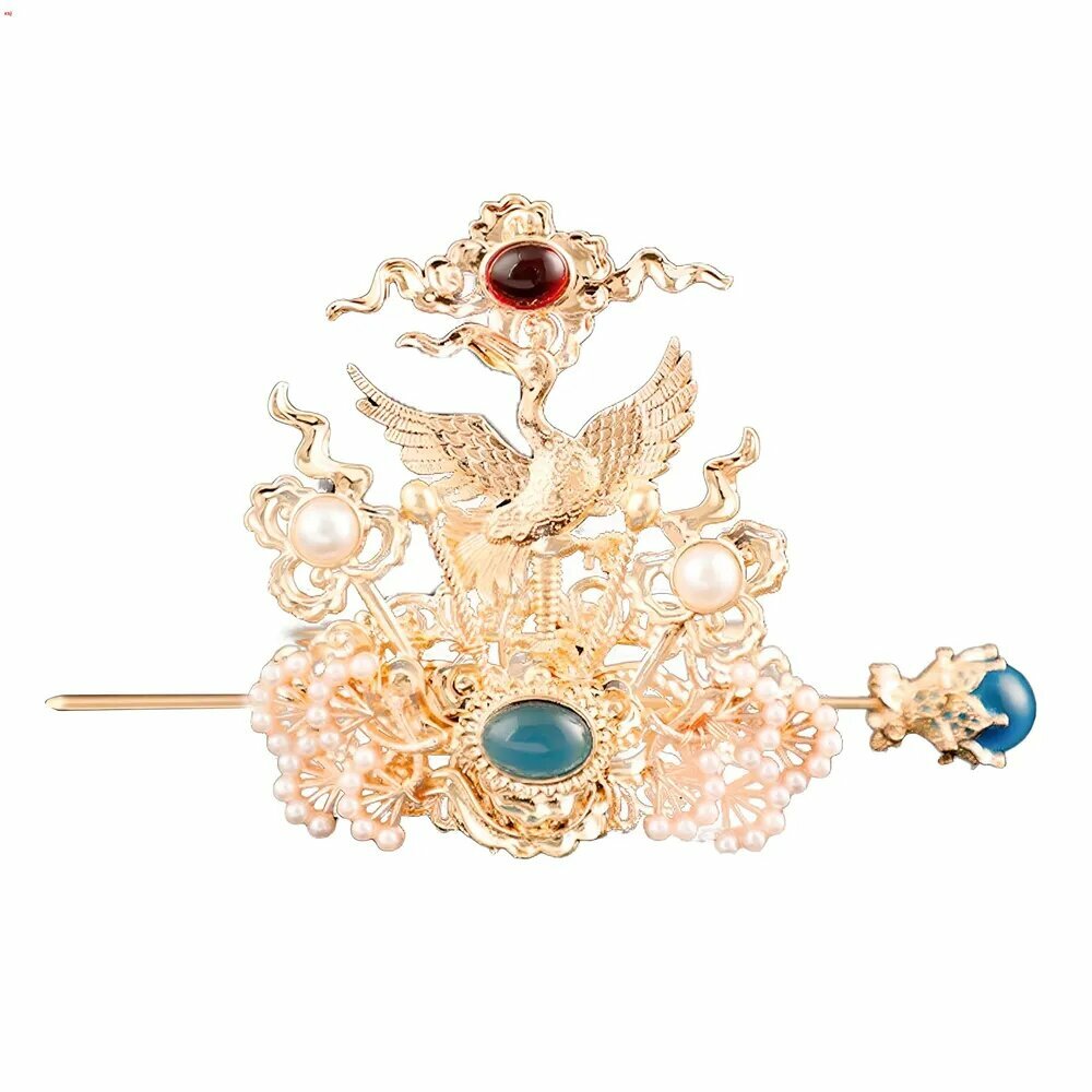 Диадема корона для волос в древнем придворном стиле с камнями и жемчугом