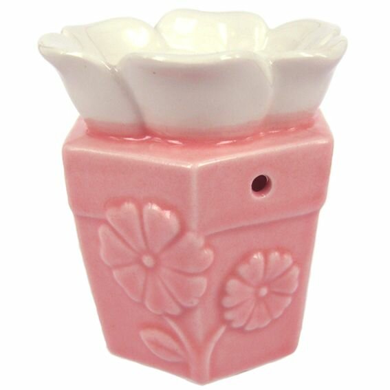Аромалампа розовая шестигранная вазочка с белым цветком N310-76 (керамика, 9 см.), 1 шт.