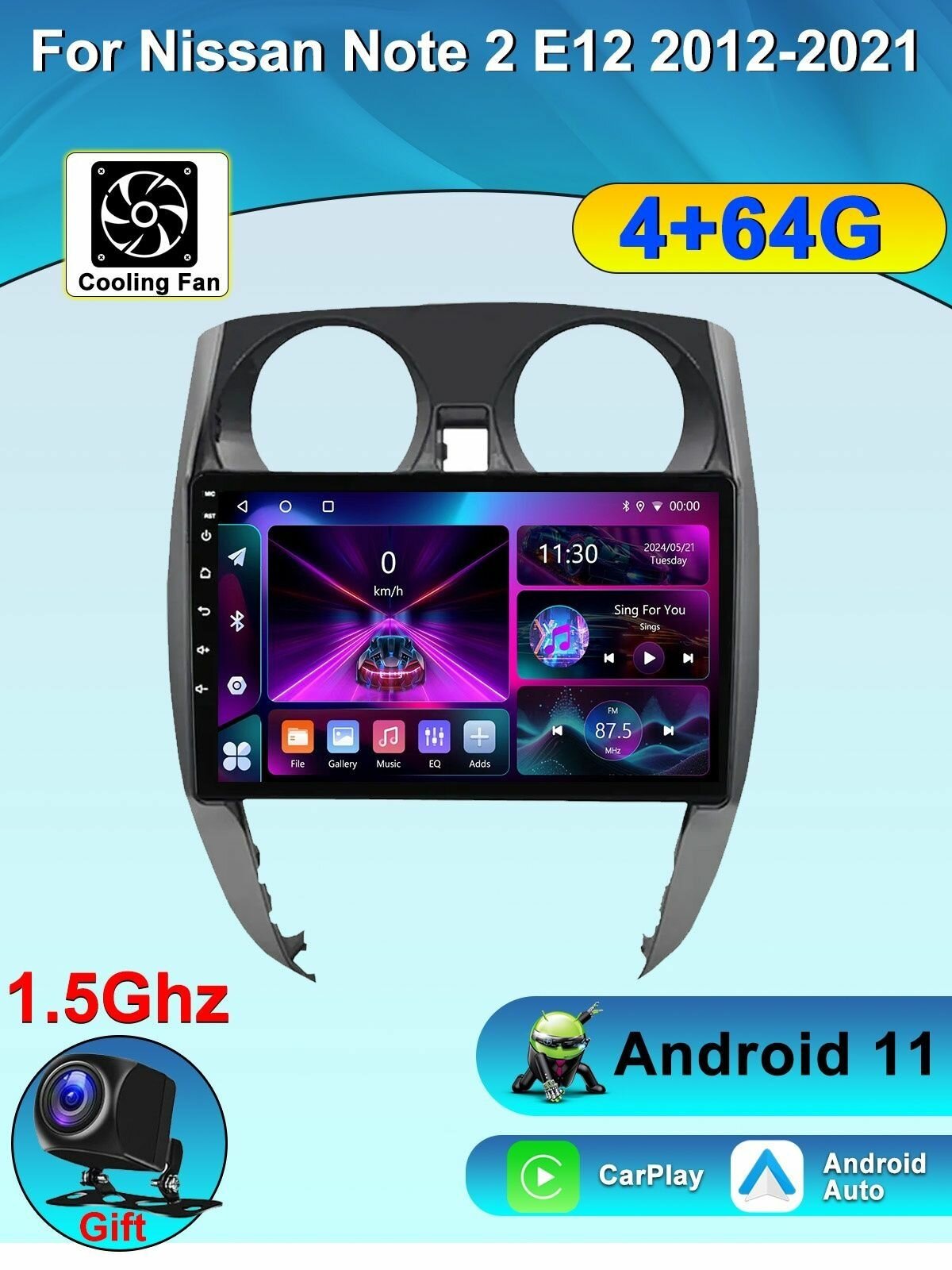 Магнитола для Nissan Note 2 E12 2012-2021, Автомагнитола для Ниссан Ноте 2 E12, Android 4+64GB 2din Мультимедиа Bluetooth FM WIFI Автомобильный