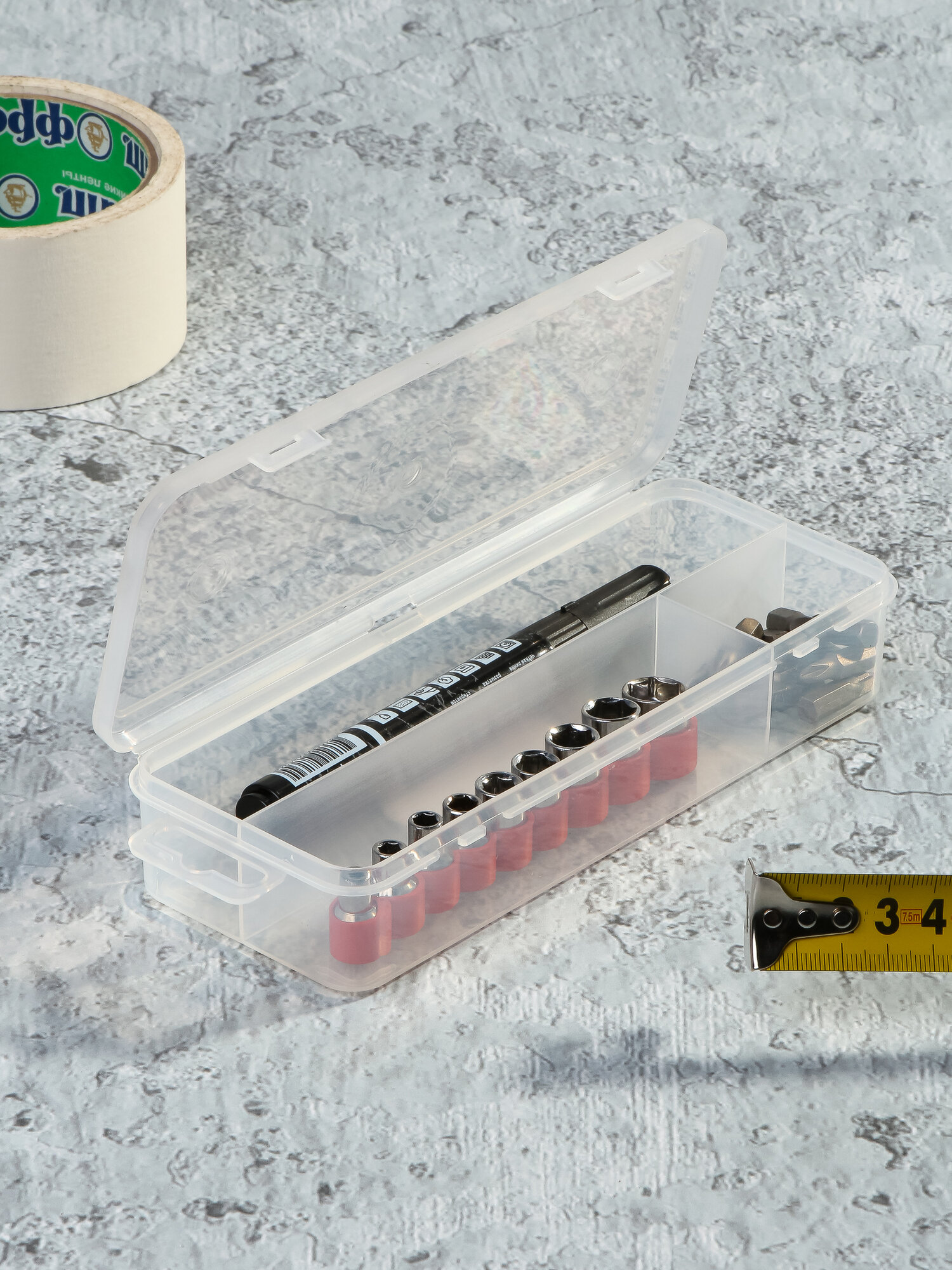 Ящик-органайзер Bartex для инструментов и мелочей, 20х8х3.5 см, пластиковый контейнер с 3 ячейками и подвесом