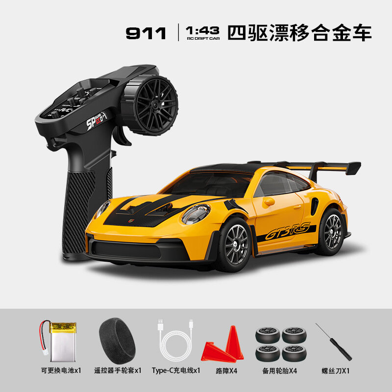 Four-wheel drive drift alloy car, full scale 1:43, car model 911 sports car