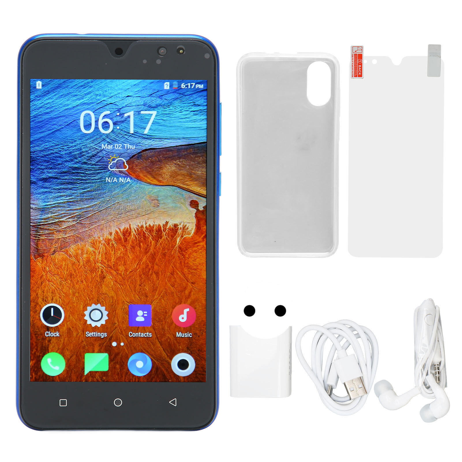 Смартфон Nowa8 Pro 5.5 дюймов на Android 10, 4 ГБ оперативной памяти, 32 ГБ встроенной памяти, с основной камерой 16 МП и фронтальной 8 МП, зарядное устройство 100‑240В, синий цвет, евровилка.