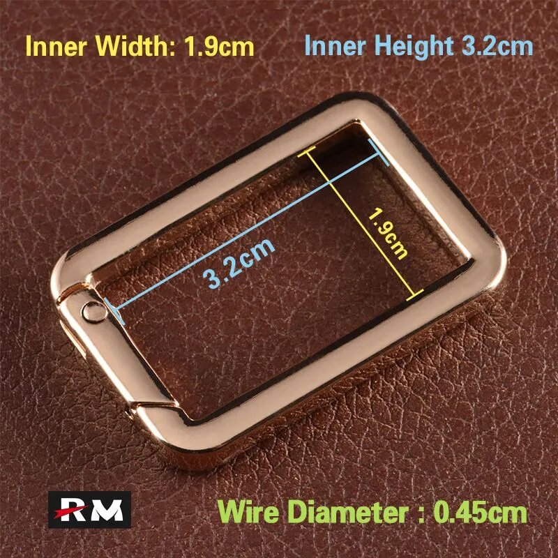 Плоский карабин для сумки, Квадратная пружинная пряжка для лямок сумки, Наложение швов не требуется, открывается нажатием, Внутренний диаметр 3,2 см, золотой, 2 шт