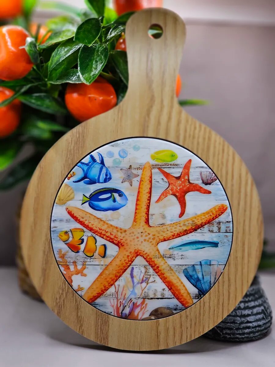Сувенирная маленькая разделочная доска морская 20×14 см