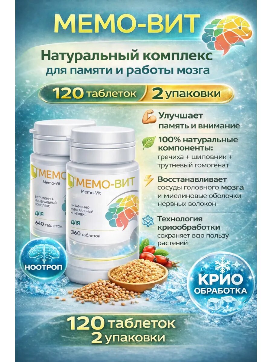 Мемо-Вит 120 таб для памяти и мозга, концентрация и внимание, БАД
