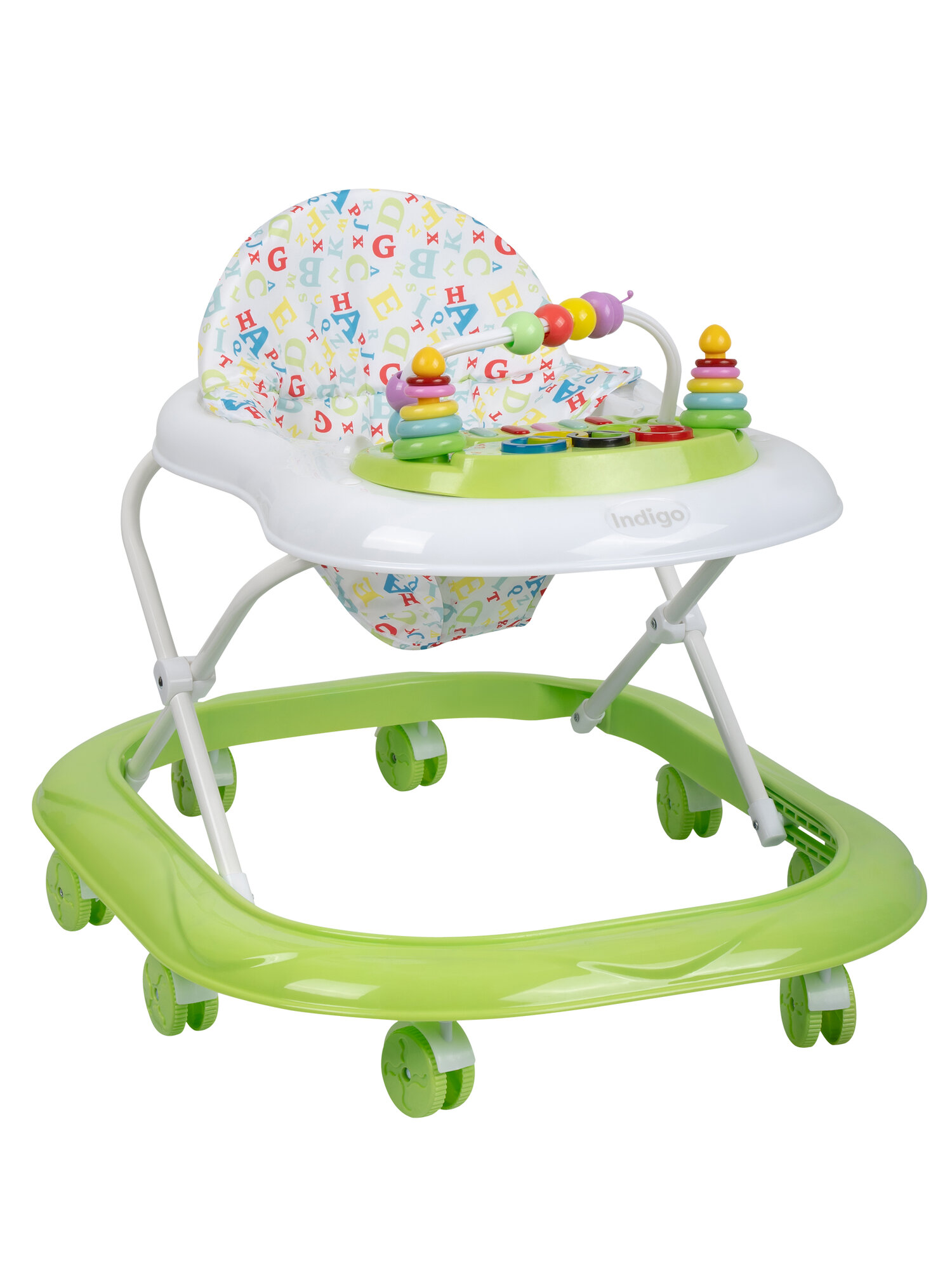 Ходунки музыкальные INDIGO ABC, с подсветкой, 8 колес, зеленый