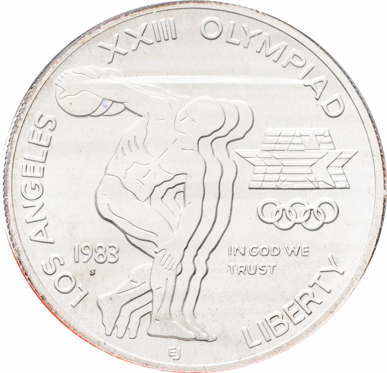 США 1 доллар 1983 "XXIII летние Олимпийские Игры - Дискобол" в коинкарте, Серебро 900, в сохранности UNC