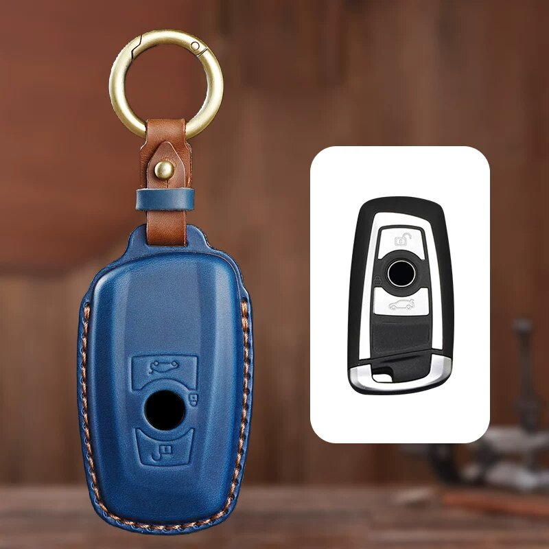 Кожаный чехол для ключей BMW для моделей 3, 5, 7 серий, модель A3, синий цвет, натуральная кожа, подходит для 320li