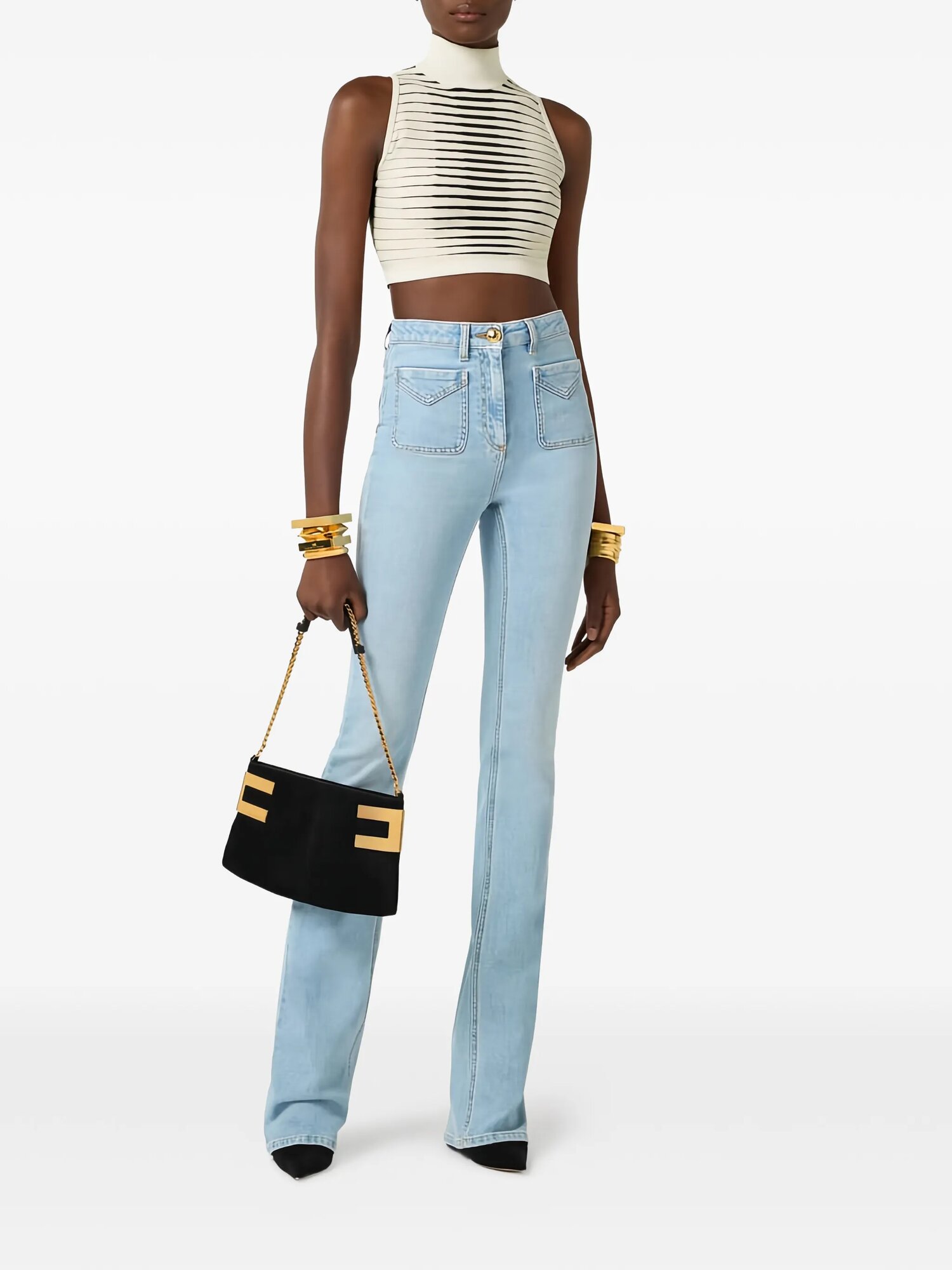 Топ Elisabetta Franchi Striped knit top, размер 48, разноцветный — фото 1