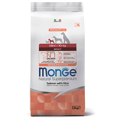 Monge Dog Monoprotein Speciality Mini Salmon & Rice / Сухой корм Монж для взрослых собак Мелких пород Лосось с рисом фас. 2,5 кг