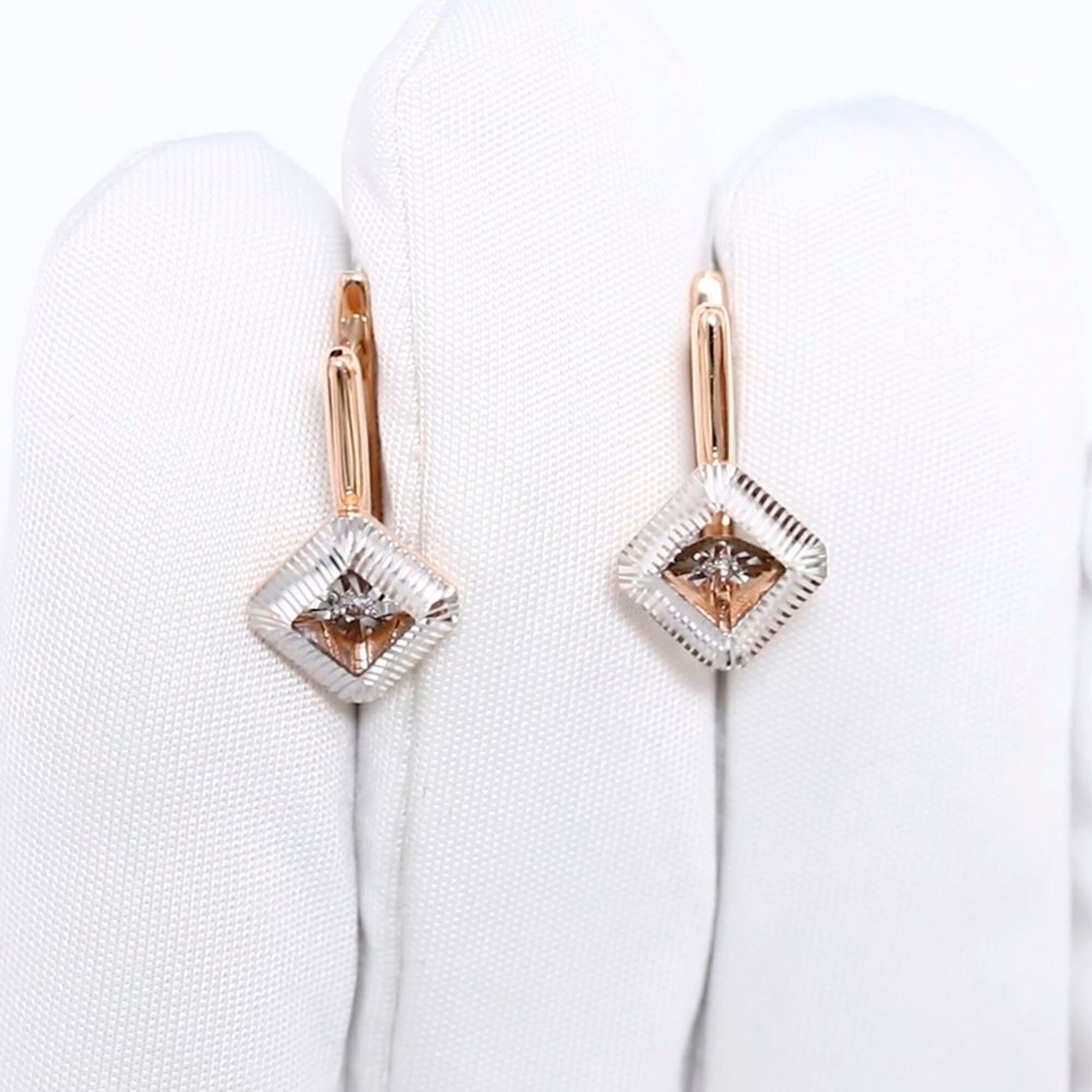 Серьги, красное золото, 585 проба, бриллиант