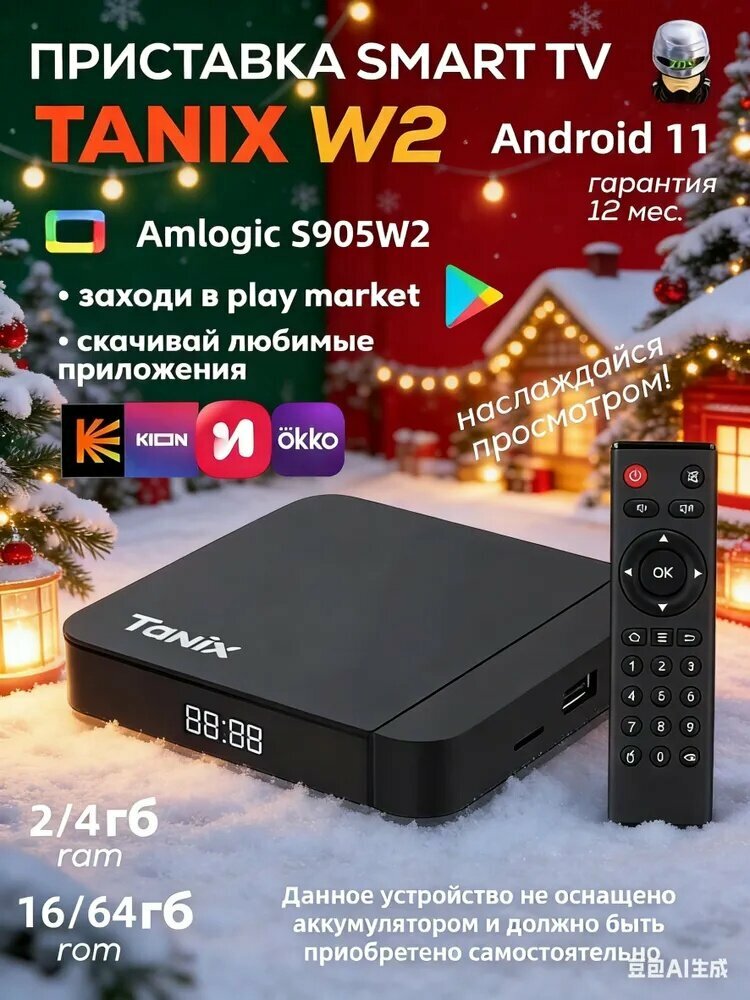 Смарт ТВ приставка Tanix W2 2/16 ГБ Андроид 11 4K Amlogic S905W2, TV Box, CD-проигрыватель